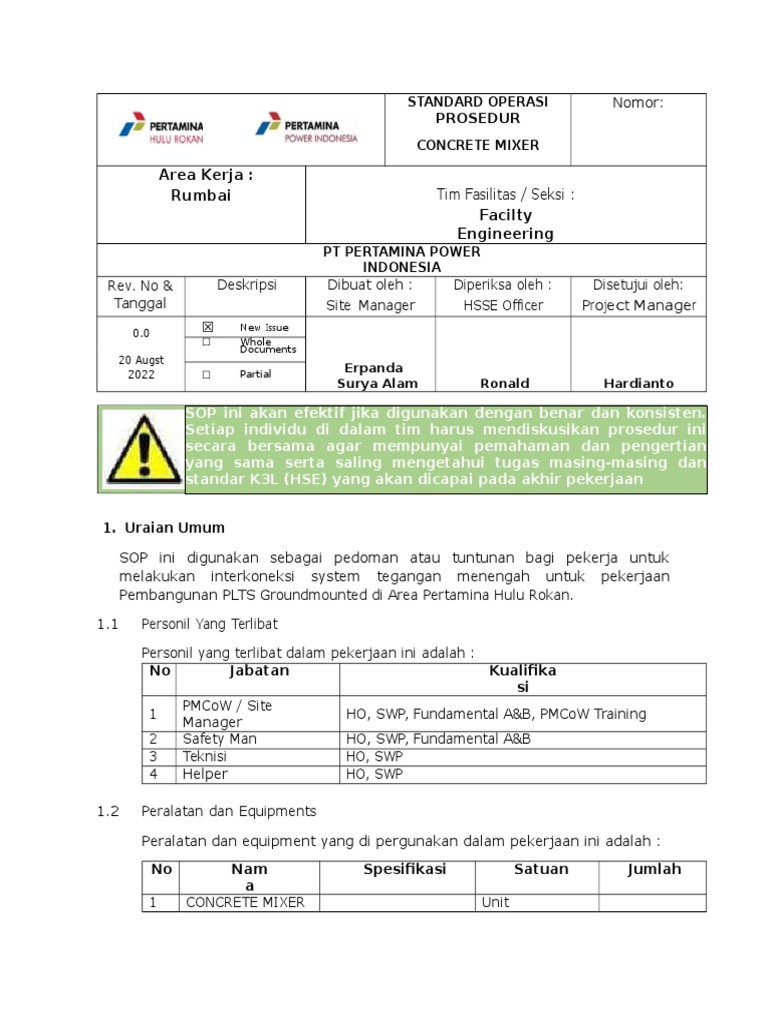 SOP Concrete Mixer PT Pertamina | PDF