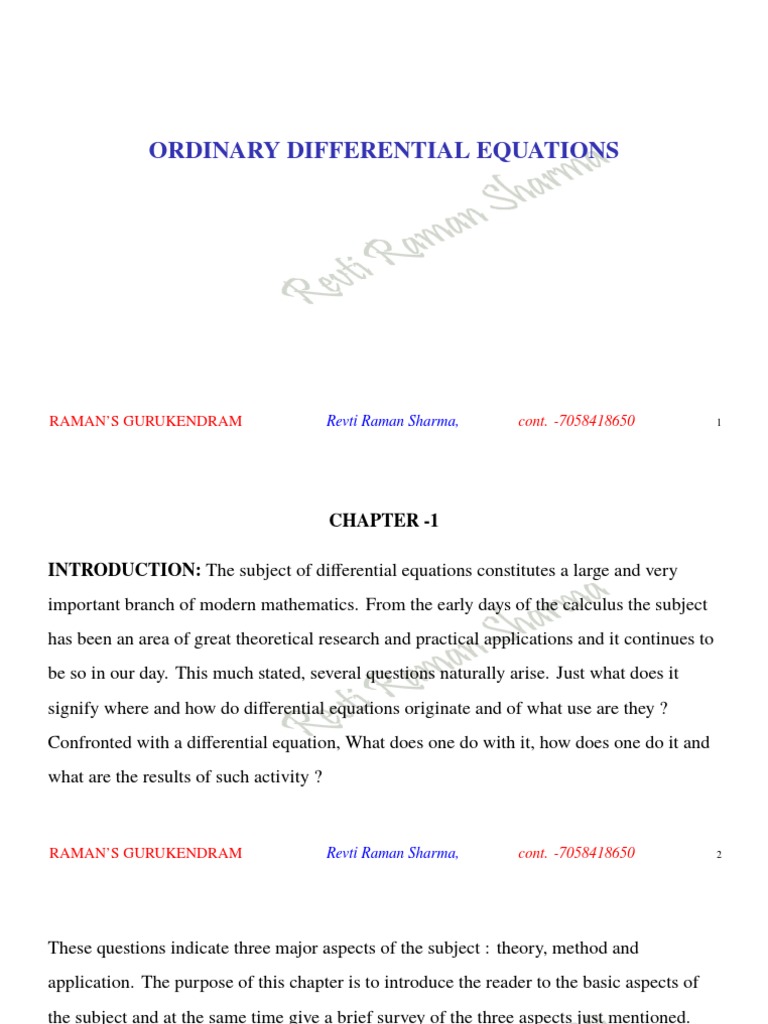 Chpt 1 Ode Pdf Equations Differential Equations