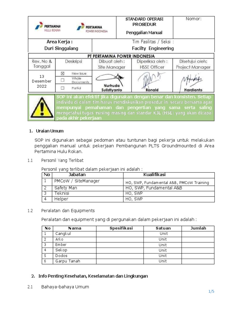 SOP Penggalian Manual (2m) | PDF