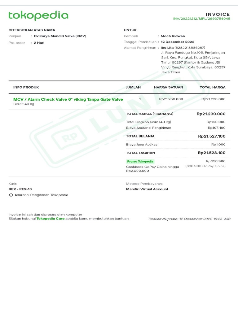 Invoice MCV Viking 6 Inch | PDF