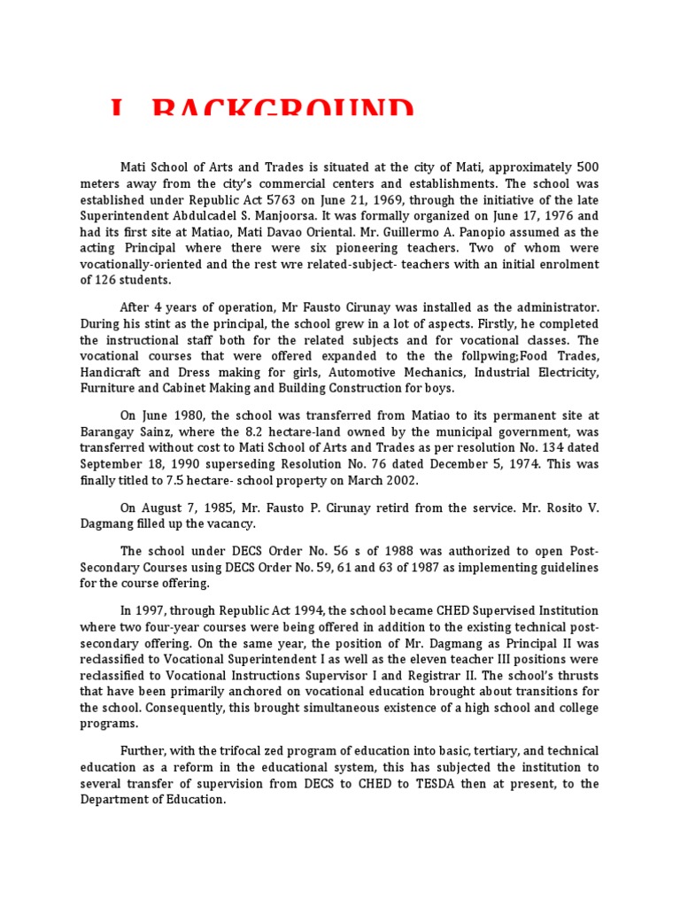 A History of Mati School of Arts and Trades: Chronicling the ...
