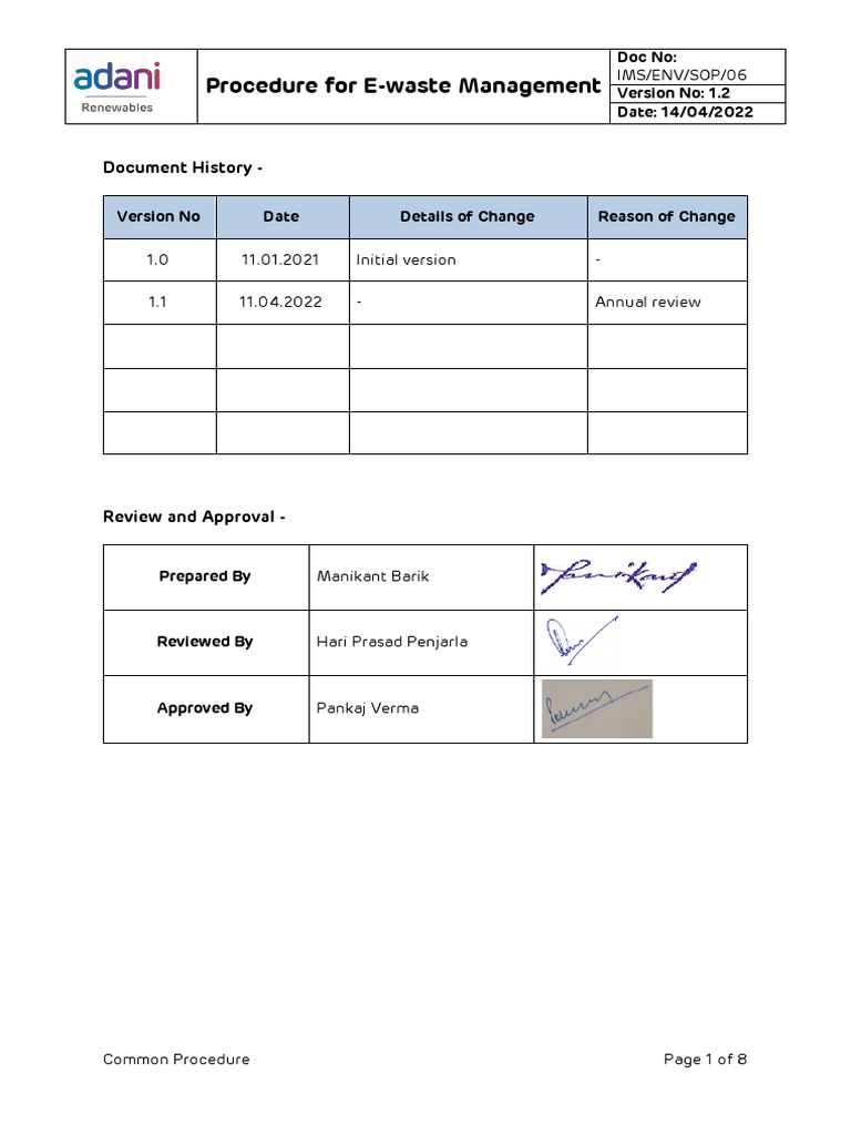 Procedure For E-Waste Management | PDF | Electronic Waste | Waste ...