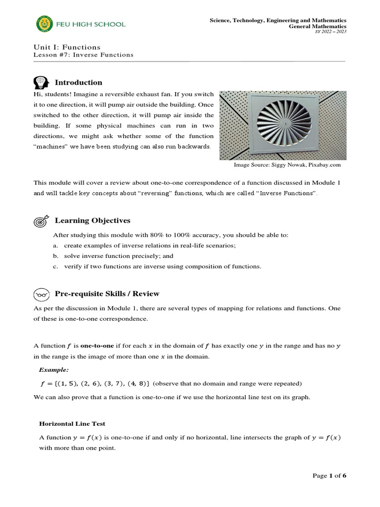 SG - Module 7 - INVERSE FUNCTIONS 22-23 | Download Free PDF | Function ...