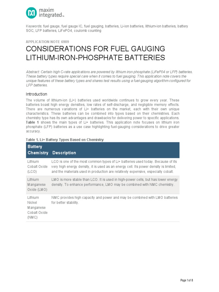 Considerations For Fuel Gauging Lithium-Iron-Phosphate Batteries | PDF ...
