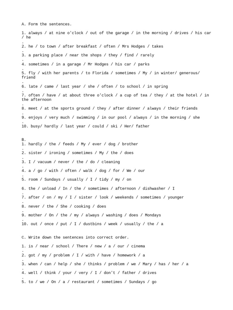 Forming sentences from scrambled words and phrases | PDF | Workweek And ...