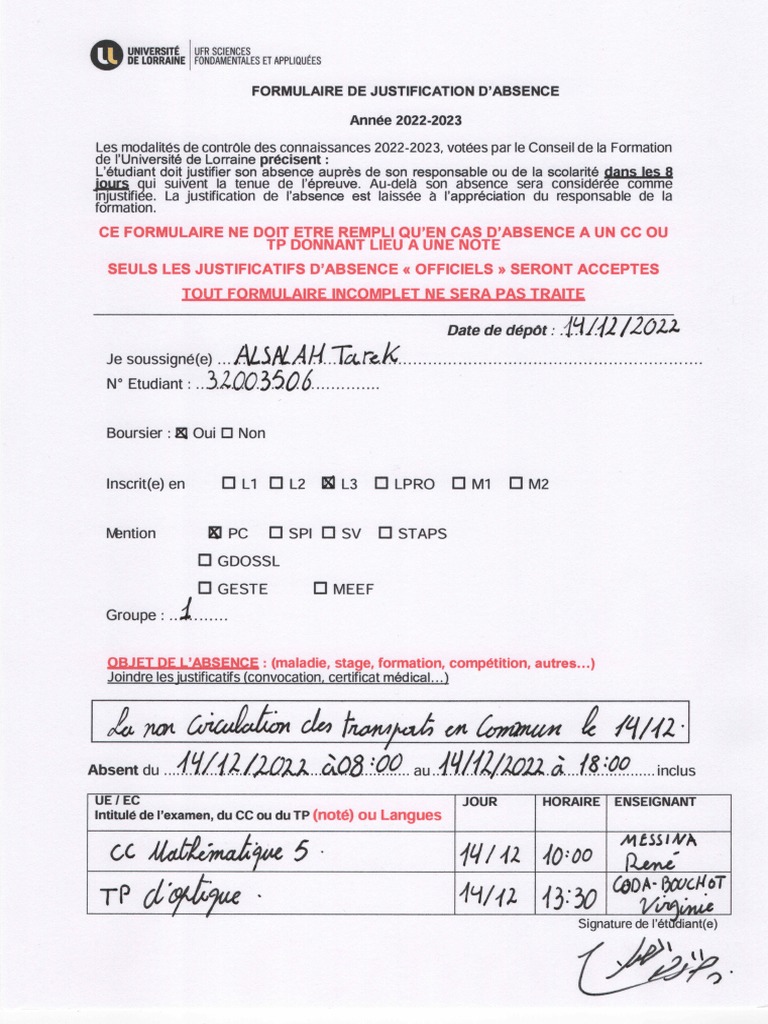 Justificatif D'absence | PDF