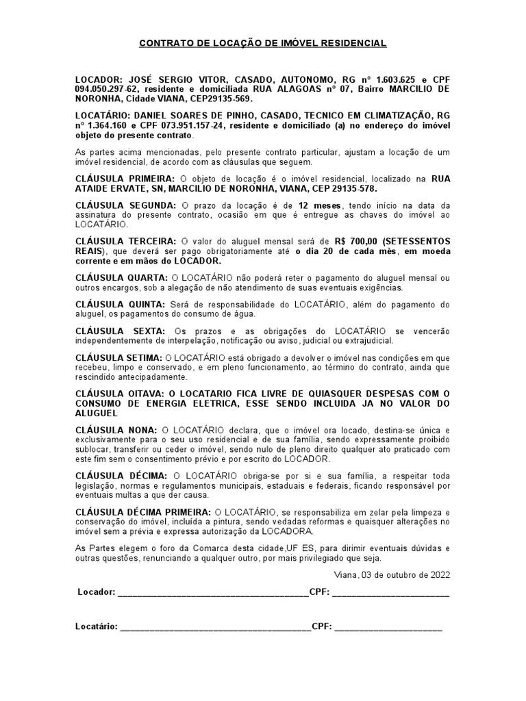 Modelo de Contrato de Aluguel Residencial | PDF | Aluguel | Economias
