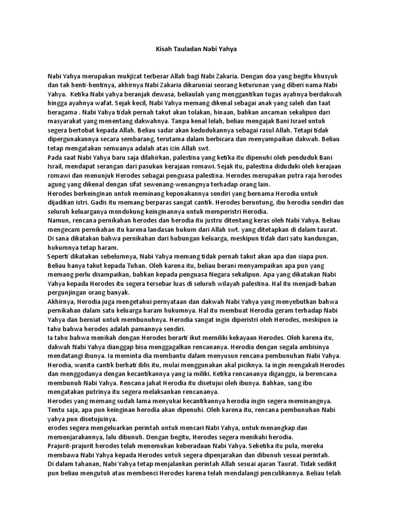 Kisah Inspiratif Nabi Yahya | PDF