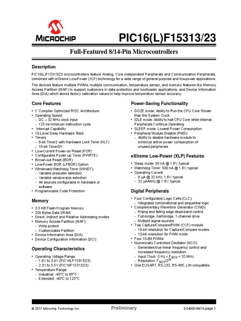 PIC16F15313 | PDF | Microcontroller | Electronic Circuits