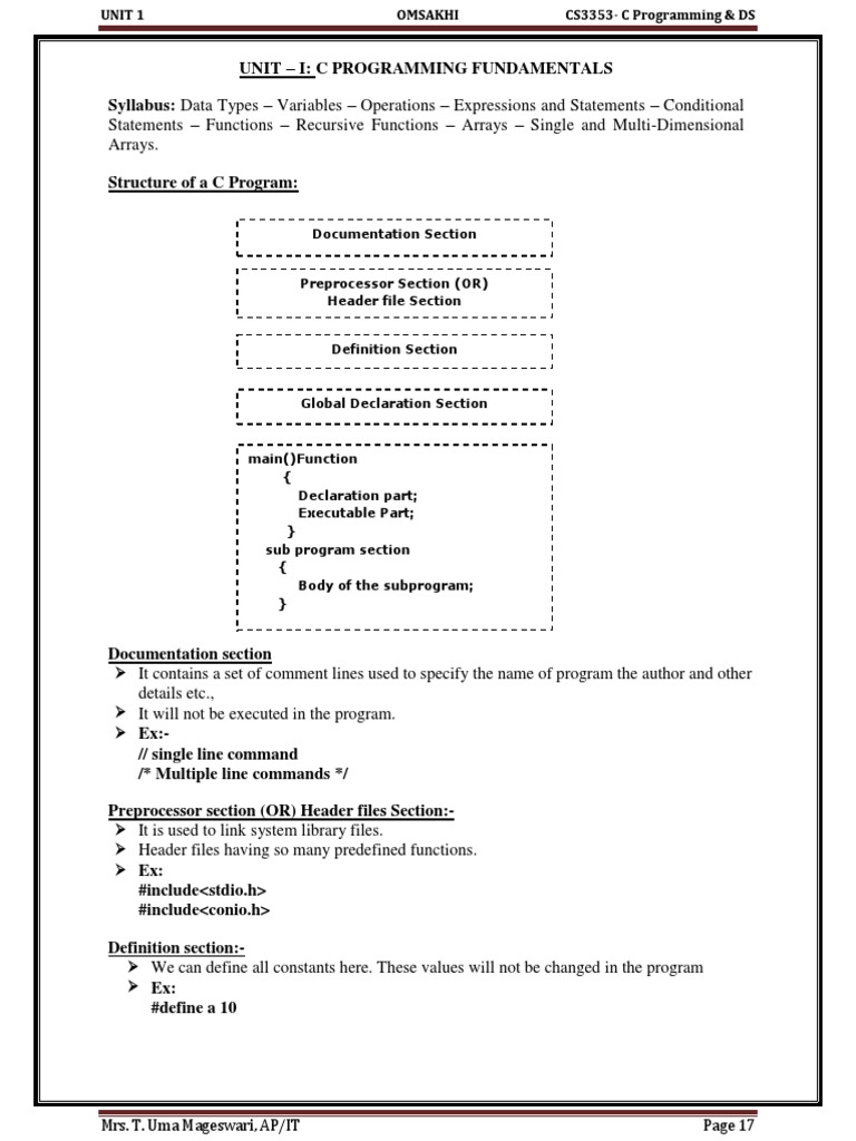 Unit 1 C Programming Fundamentals Pdf Subroutine Parameter Computer Programming