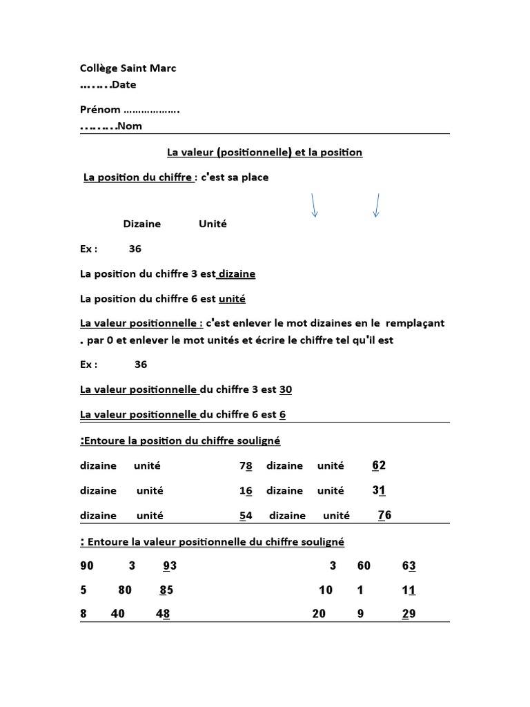 Valeur et Position des Chiffres | PDF