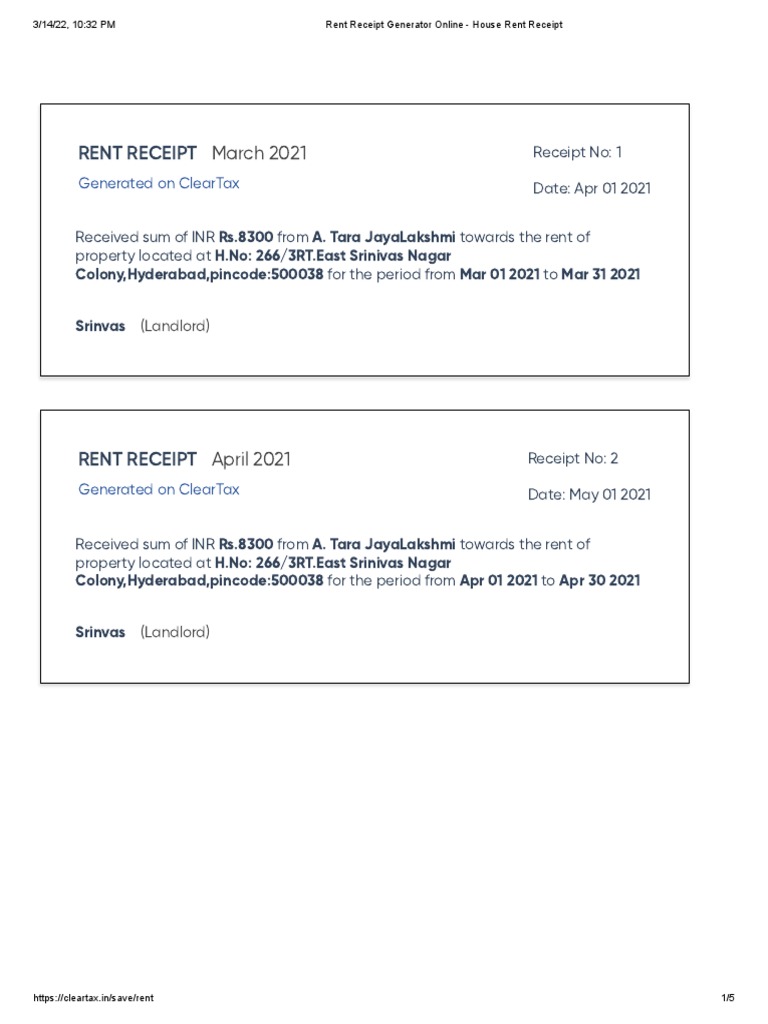 House Rent Receipt | PDF | Renting | Property