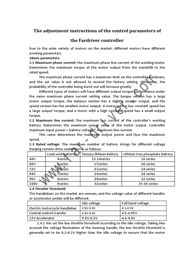 Fardriver Controller Parameter Setup Guide | PDF | Throttle | Electric ...