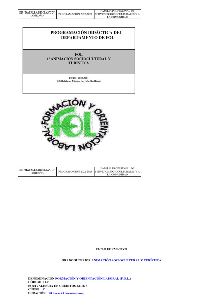 Programación FOL 2022-2023 IES Clavijo | PDF | Evaluación | Derecho laboral