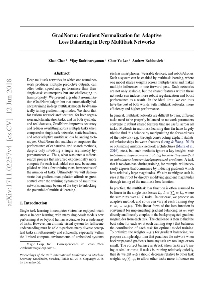 Gradnorm: Gradient Normalization For Adaptive Loss Balancing in Deep Multitask Networks | PDF ...