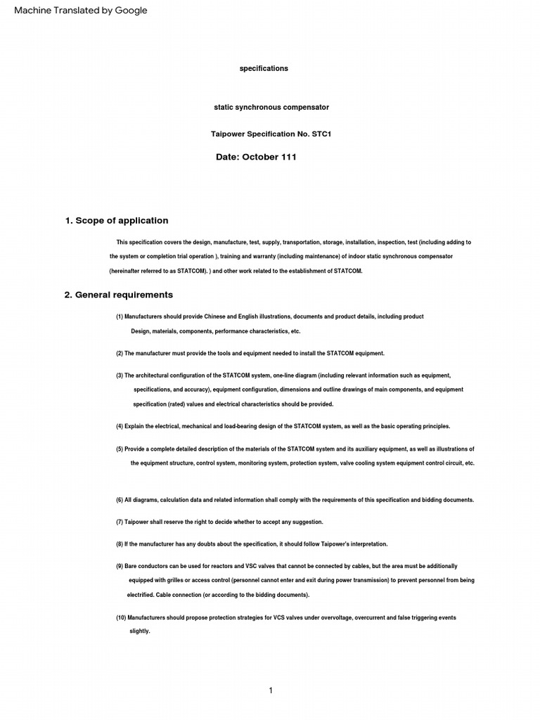 Statcom Specification Pdf Electrical Substation Alternating Current