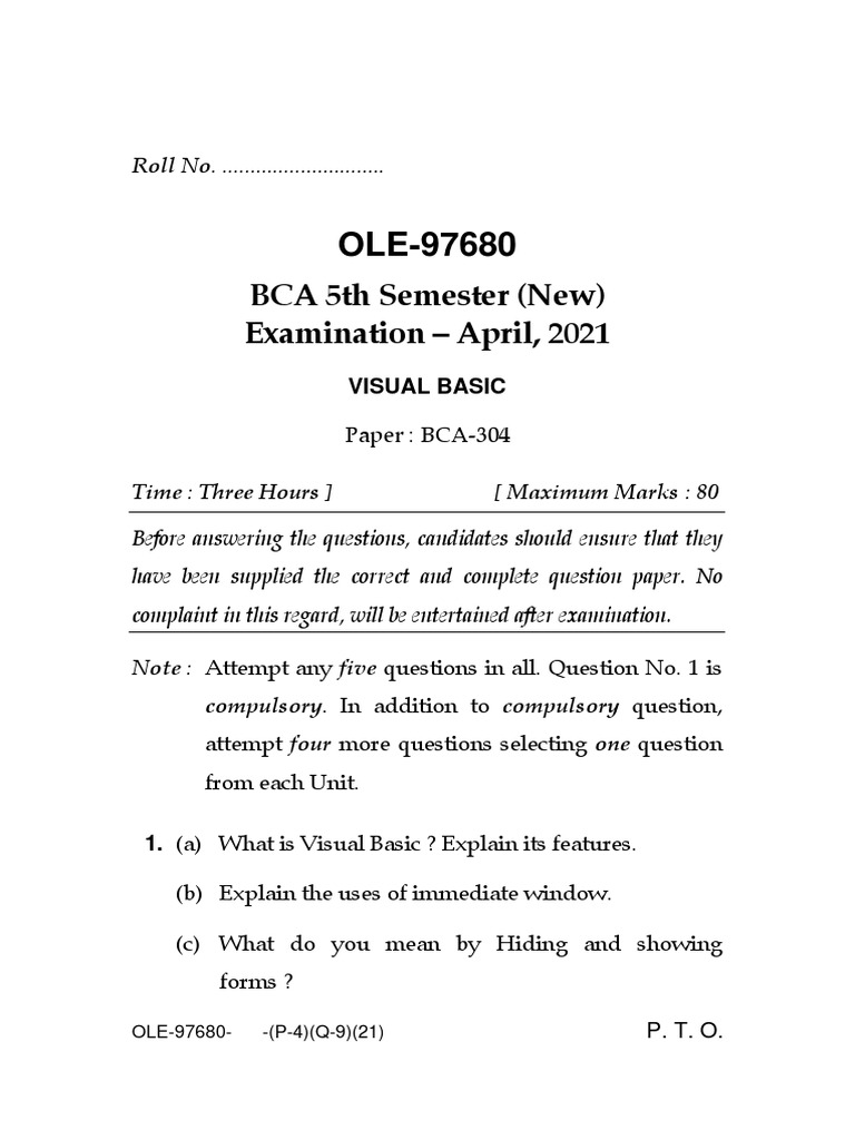 2021 Bca 5TH Semester (New) Visual Basic | PDF | Visual Basic .Net | Software