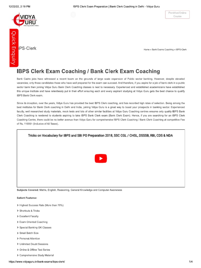 IBPS Cleark and Bank Clerk Exam Preparation Courses | PDF