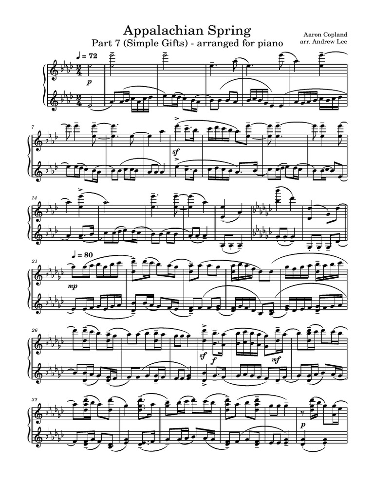 Piano Arr. Appalachian Spring Part 7 Aaron Copland | PDF | Symphony ...