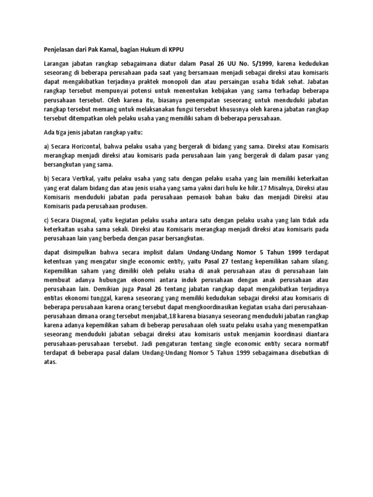 Larangan Jabatan Rangkap UU 5/1999 | PDF | Bisnis | Hukum
