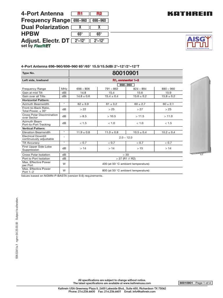 4-Port Antenna Specifications 698-960 MHz | PDF | Electrical ...