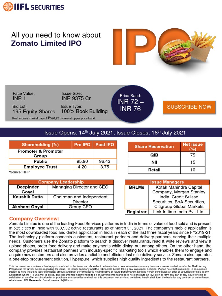 Zomato IPO Overview and Investment Insights | PDF | Brand | Investing