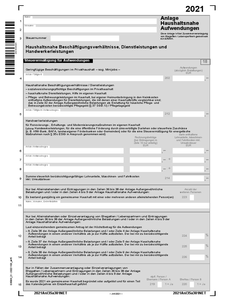 Haushaltsnahe Aufwendungen 2021 | PDF