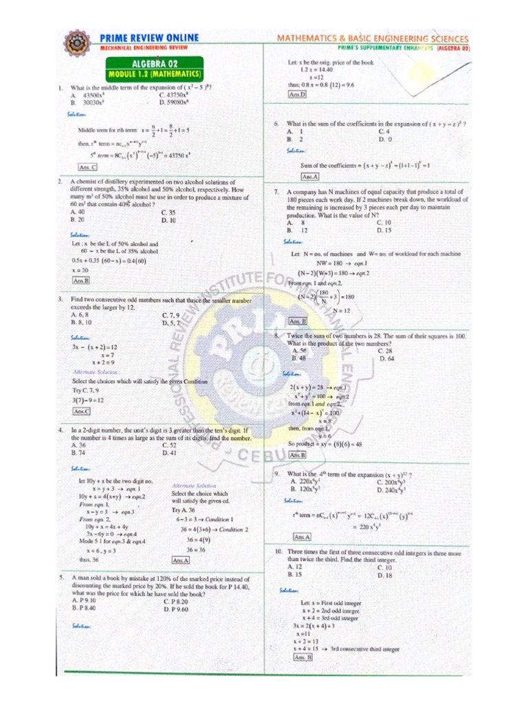 1 2 Algebra 02 Solutions Pdf