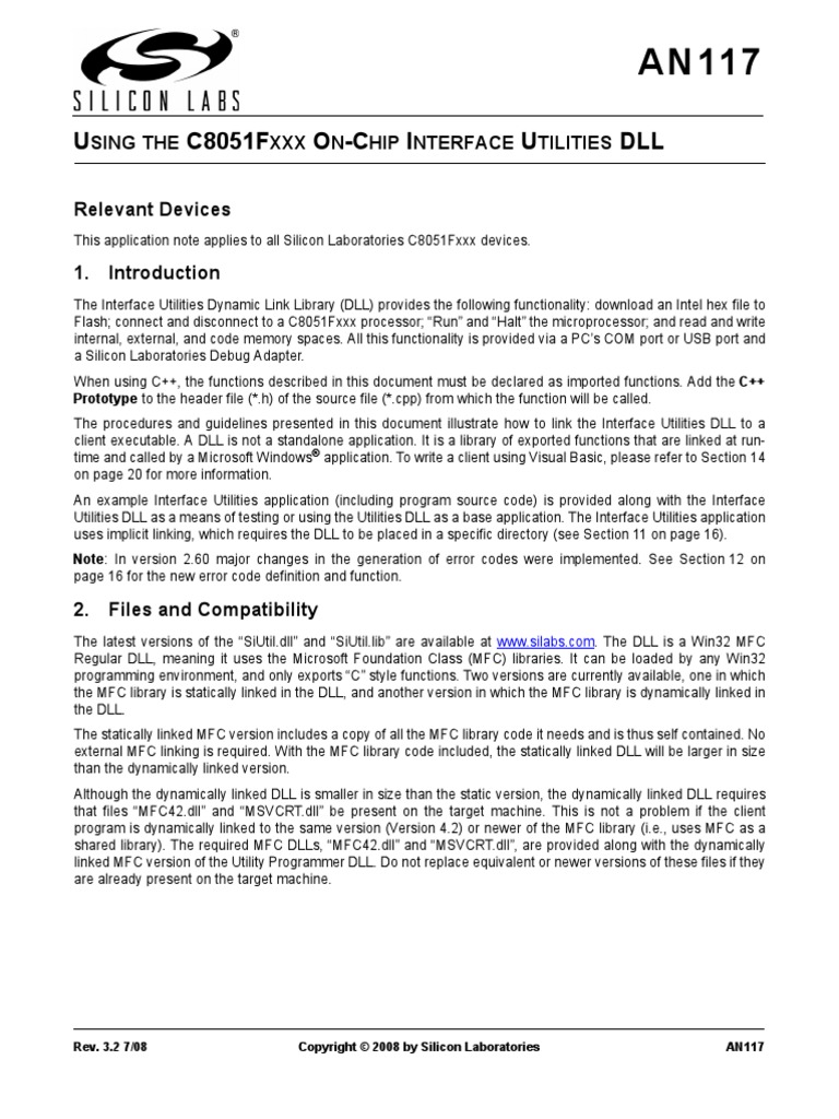 AN117 Using The Utilites DLL | PDF | Library (Computing) | Pointer ...