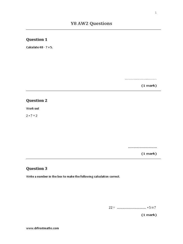 Y8 AW2 Questions | Download Free PDF | Area | Rectangle