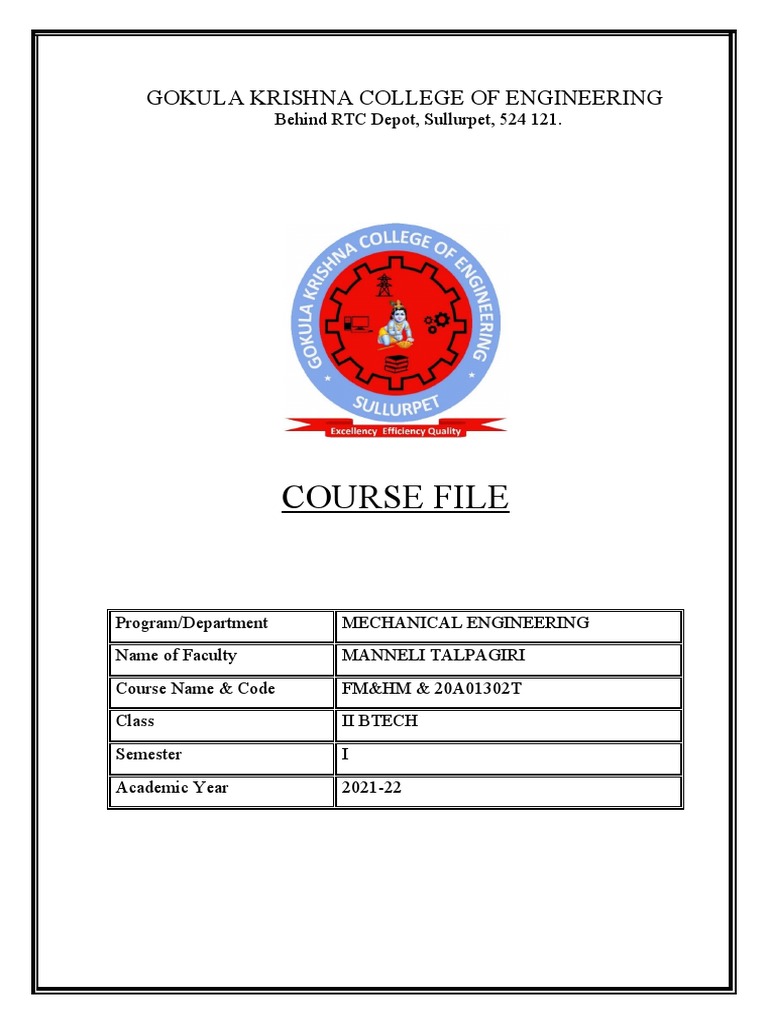 Template Course File New FM&HM | PDF | Fluid Dynamics | Reynolds Number