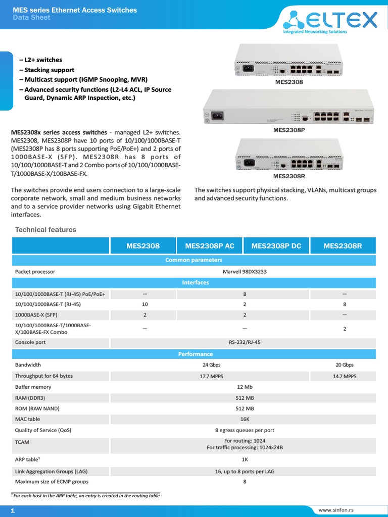MES 2308х datasheet | PDF | Network Switch | Computer Network