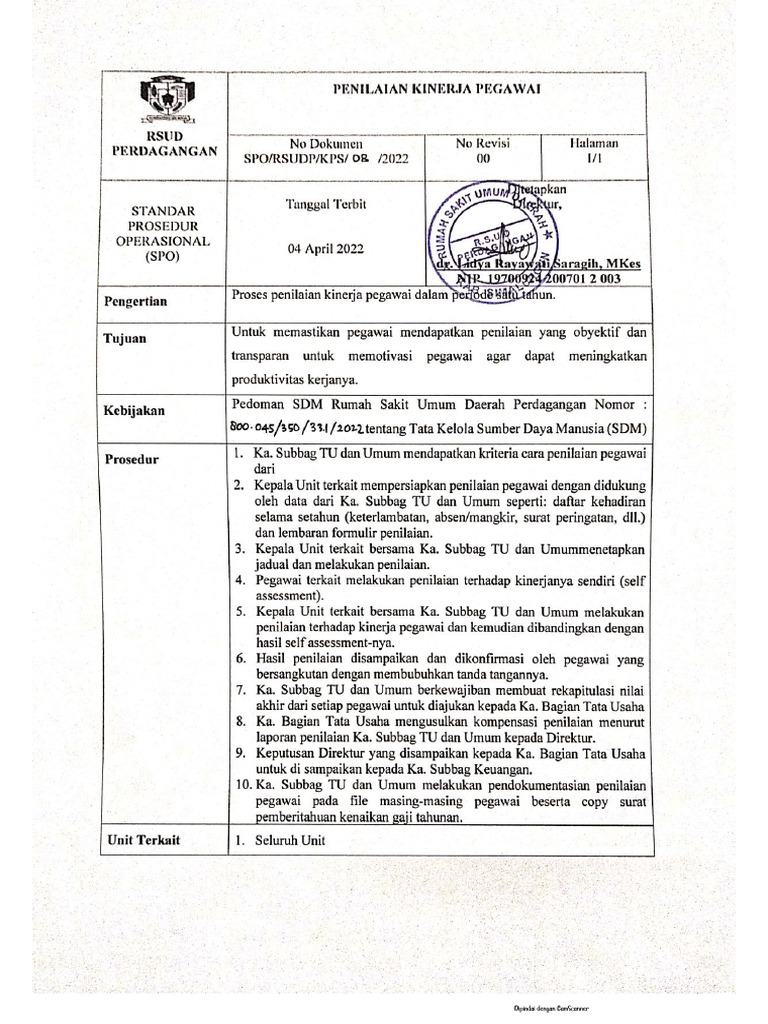 KPS 4 Ep 1 Spo Penilaian Kinerja Pegawai | PDF