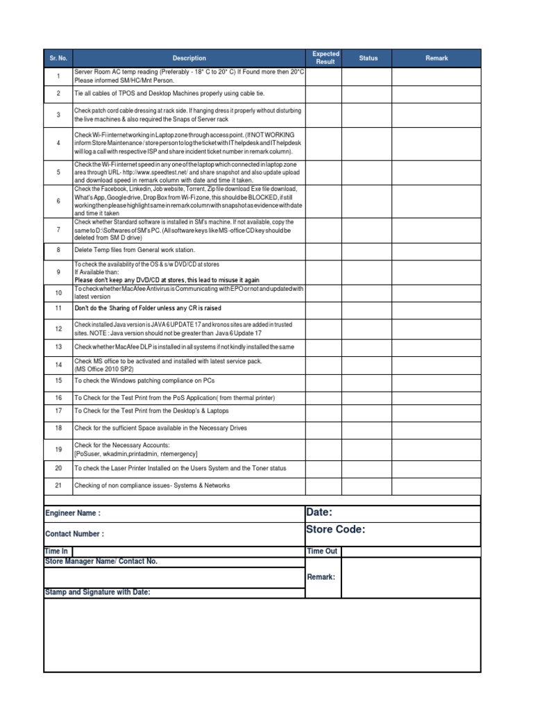 IT Infrastructure Maintenance Checklist | PDF | Laptop | Printer ...
