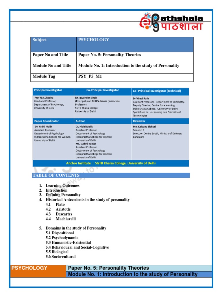 Introduction to Personality Theories | PDF | Personality Psychology | Mind