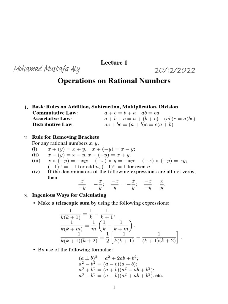 1.operations On Rational Numbers | PDF | Discrete Mathematics | Number Theory