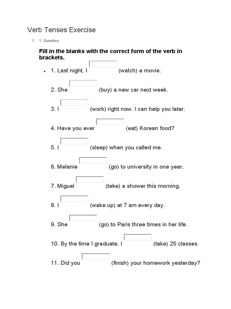 Verb Tenses Exercise | PDF