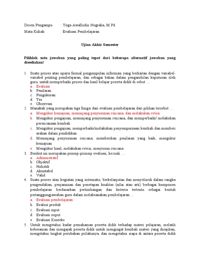Soal UAS - Semester Antara - Evaluasi Pembelajaran | PDF | Karier ...