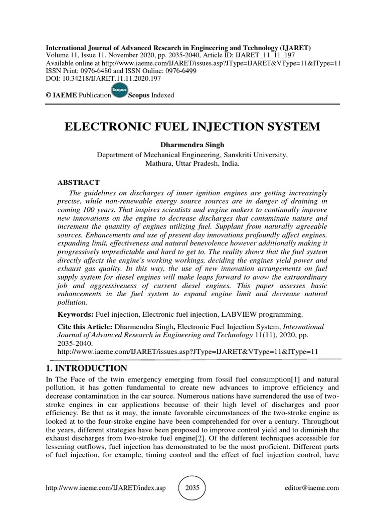 Electronic Fuel Injection System | PDF | Fuel Injection | Diesel Engine