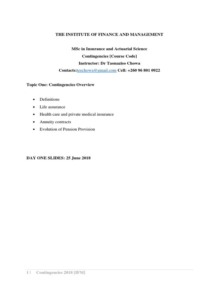 C1 - Contingencies Overview - DAY ONEf | PDF | Life Insurance | Insurance