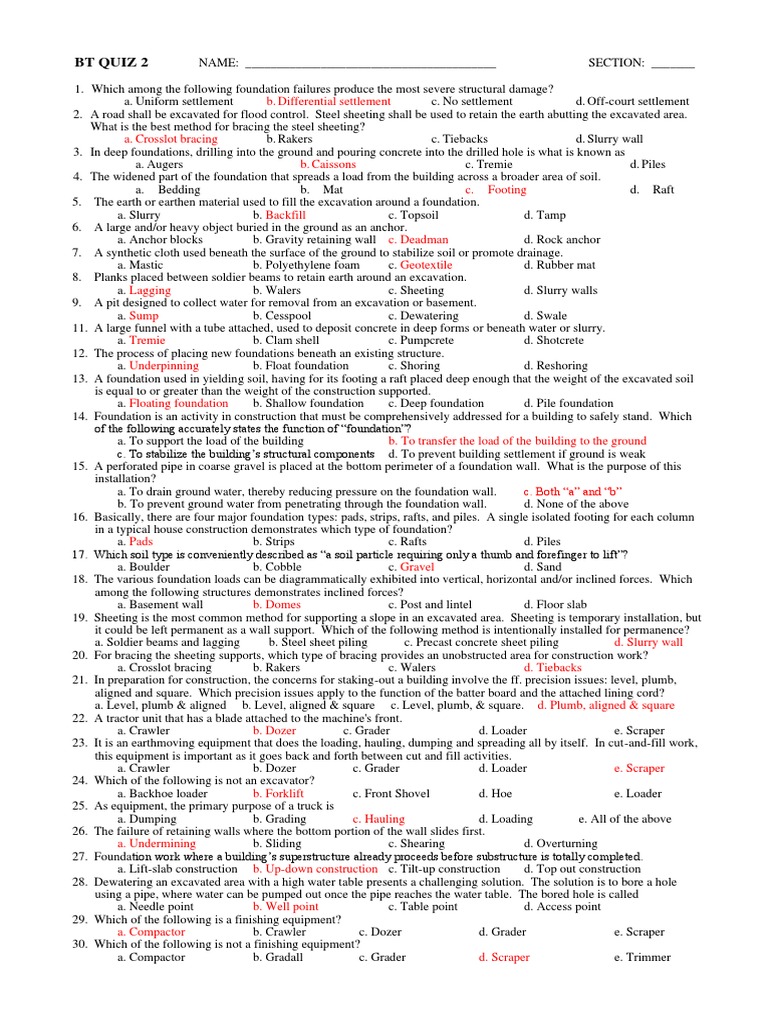 BT Joe Quiz 2 | PDF | Deep Foundation | Foundation (Engineering)