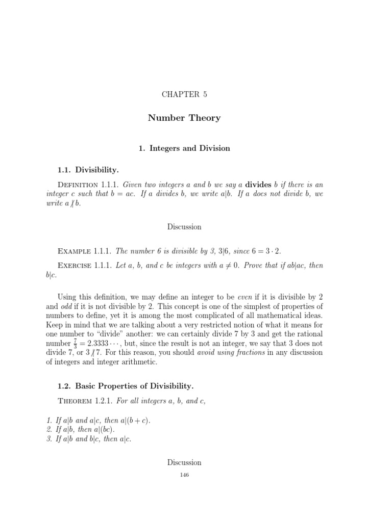 CHAPTER 5. Number Theory. 1. Integers and Division. Discussion | PDF ...