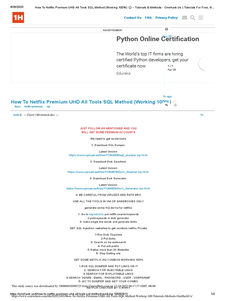 How To Netflix Premium UHD All Tools SQL Method Working 100 Tutorials Methods OneHack - Us | PDF ...
