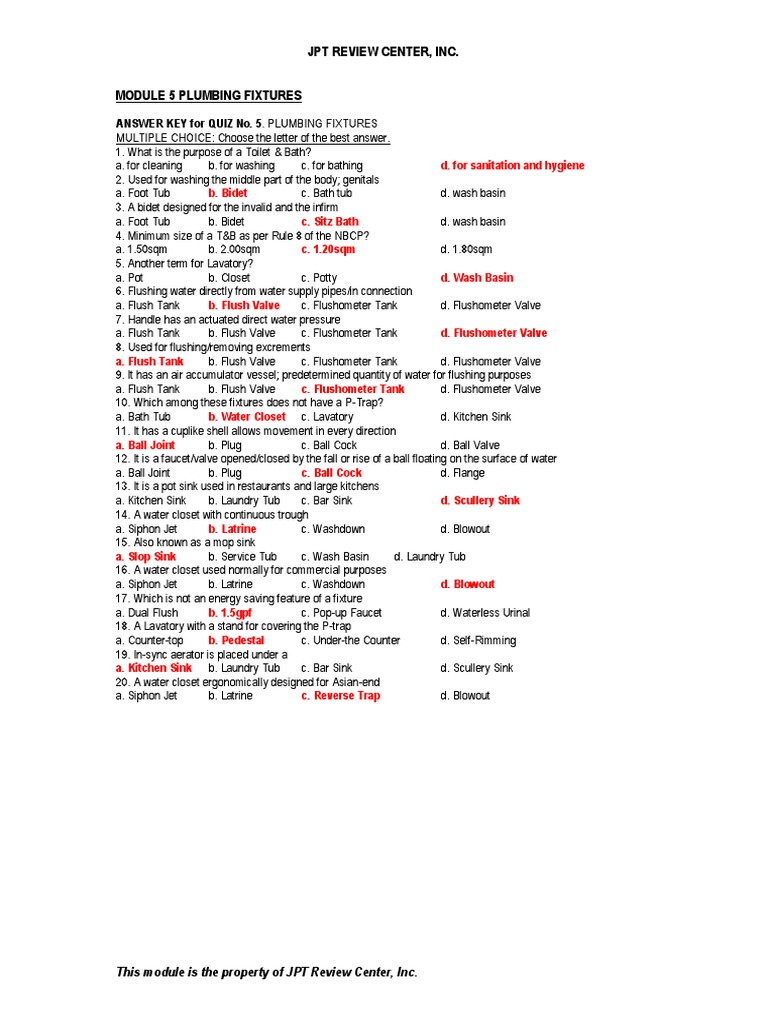 Utilities Pugeda Quiz 5 | PDF | Toilet | Valve