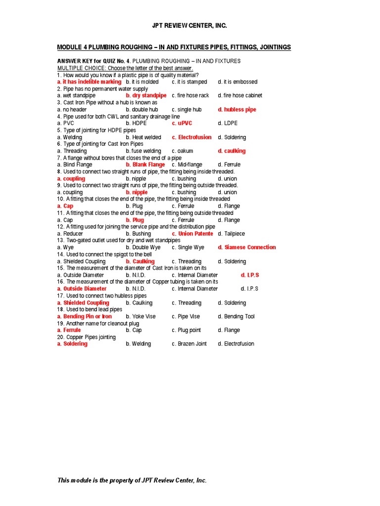 Utilities Pugeda Quiz 4 | PDF | Pipe (Fluid Conveyance) | Building Materials