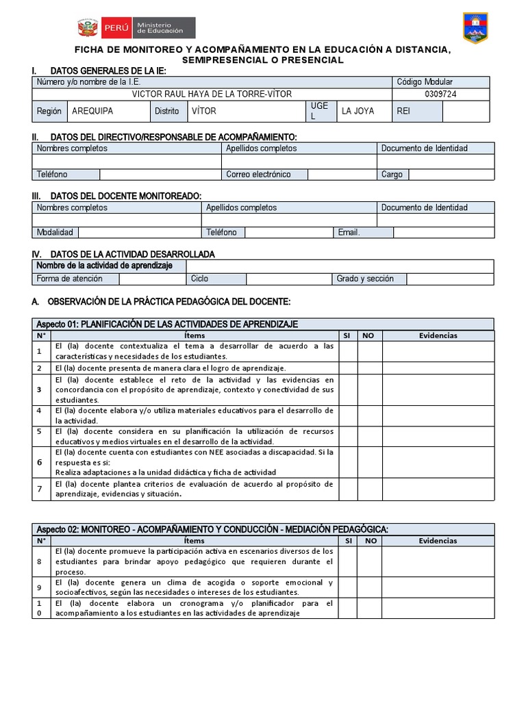 Ficha-De-Monitoreo-2022 IE VRHT LA JOYA | PDF | Aprendizaje | Creatividad