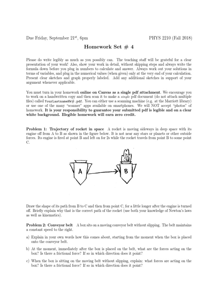 Homework Set # 4: Due Friday, September 21, 6pm PHYS 2210 (Fall 2018) | PDF | Force | Newton's ...