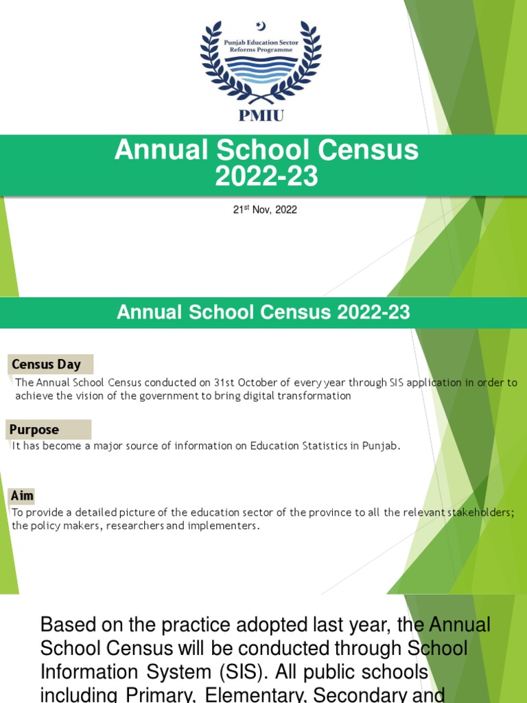 Annual School Census Presentation 2022 | PDF | Census | Schools
