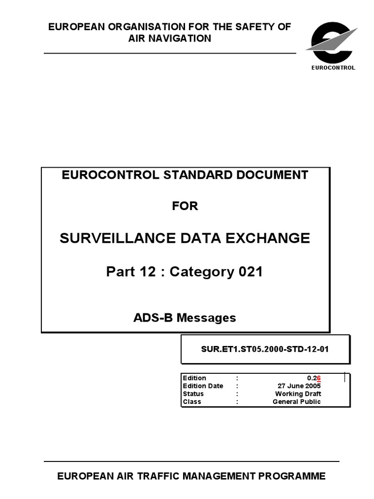 EUROCONTROL ASTERIX CAT021 V0.26 2005 (ADS-B Messages) | PDF ...