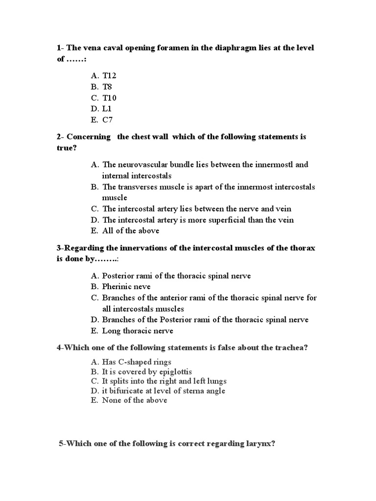 Respiratory System Exam Questions | PDF | Epithelium | Lung